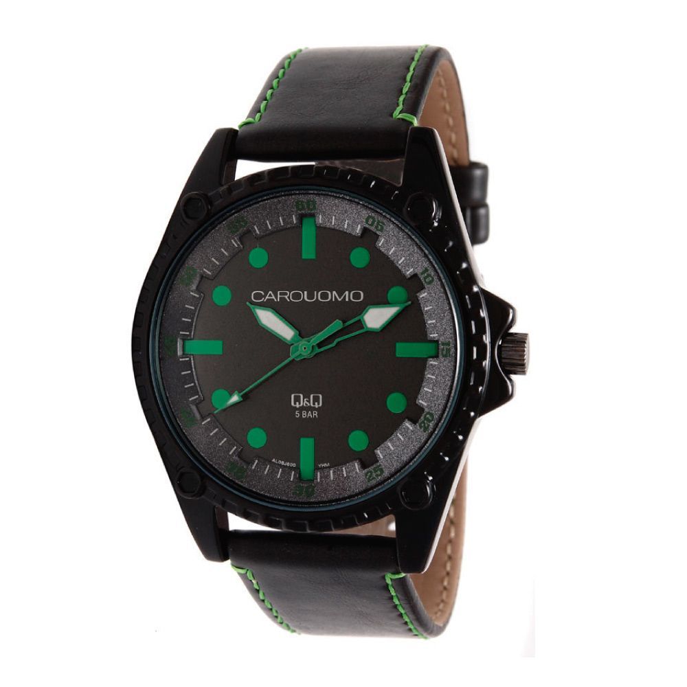 Reloj Hombre Caro Uomo malla eco cuero negro y verde CU04 ALGR