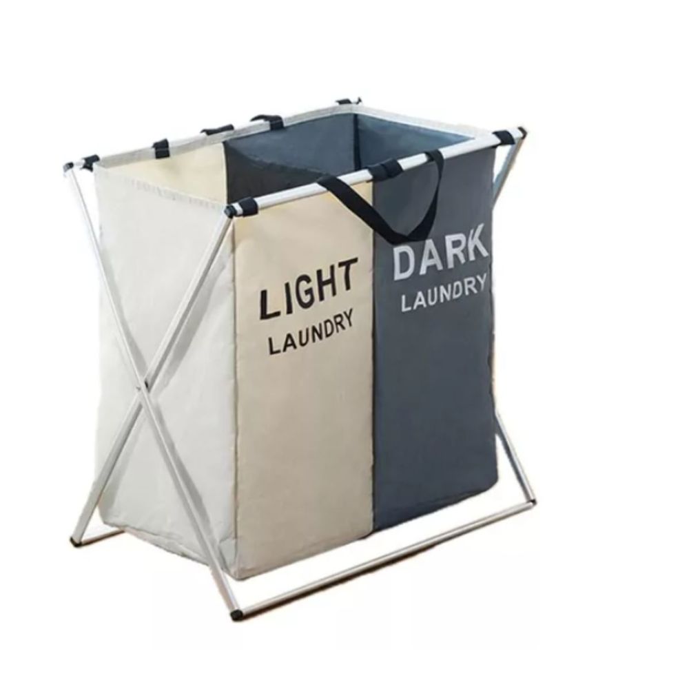 Canasto doble para ropa sucia separado de colores color Gris/Blanco