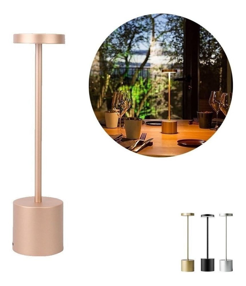 Lámpara Velador Led Recargable Usb Táctil Dimmer 3 Luces Bar Bronce