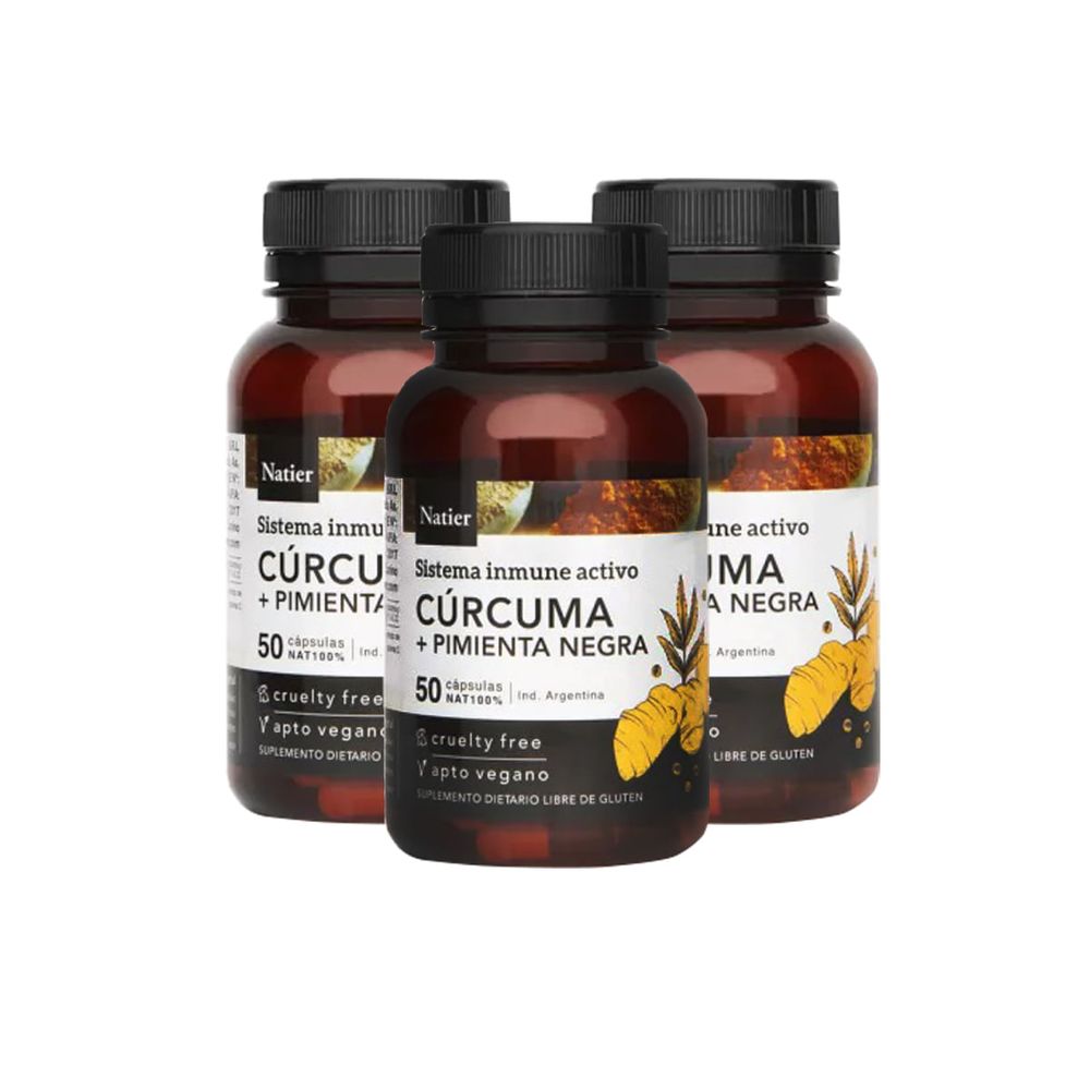 Combo Natier Cúrcuma + Pimienta Negra 50 Cáps x 3 Packs