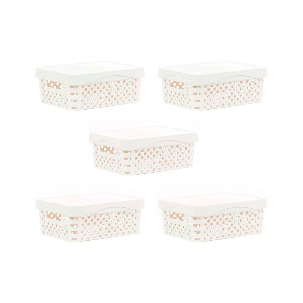 SET 5 CAJAS ORGANIZADORAS TRENDY BOX 12LTS APILABLE MULTIUSO BLANCO