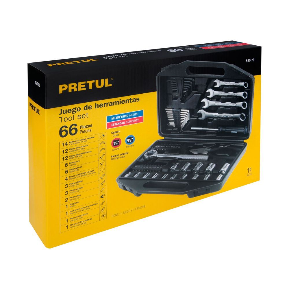 Juego de Llaves Pretul - 70 Piezas Combinadas con Maletin Set-70 Piezas