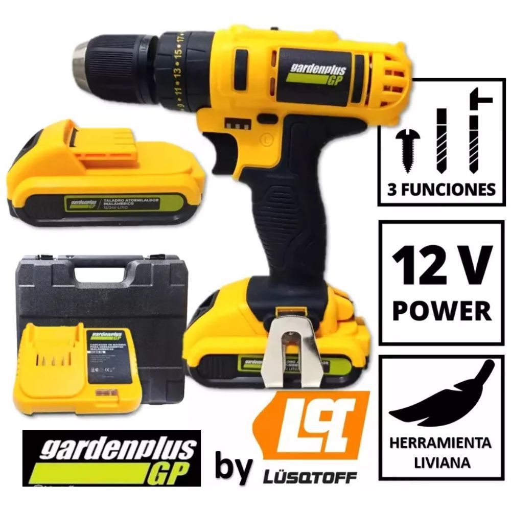 Taladro Atornillador Percutor 10mm + 2 Baterias Gp By Lusqtoff