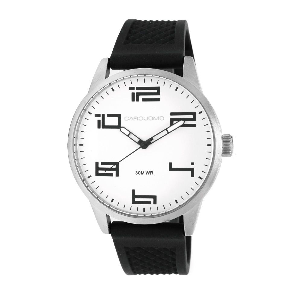Reloj Hombre Caro Uomo blanco malla silicona negra CU06 MSBW