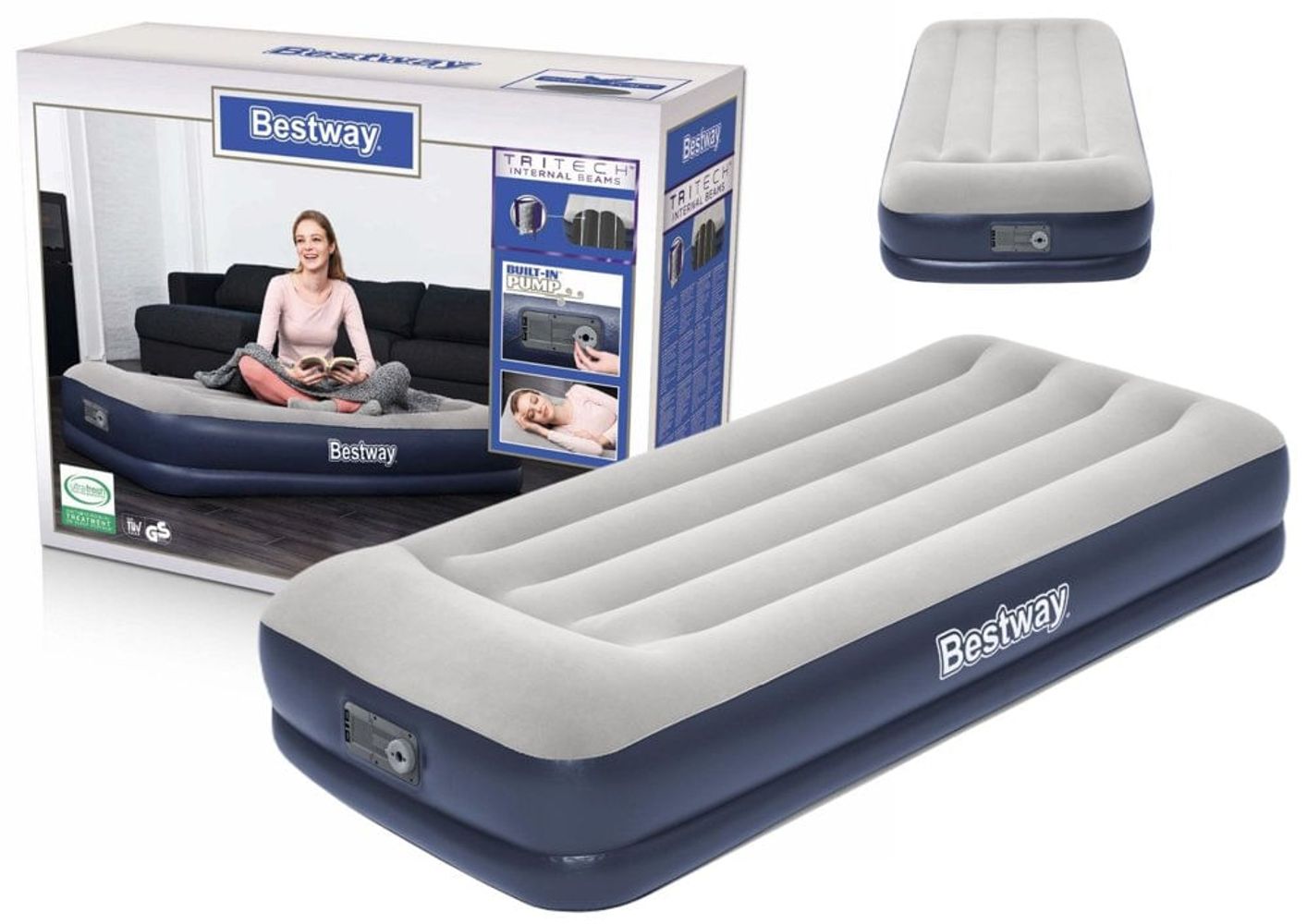 Colchón Inflable Bestway 1 Plaza Inflador Eléctrico