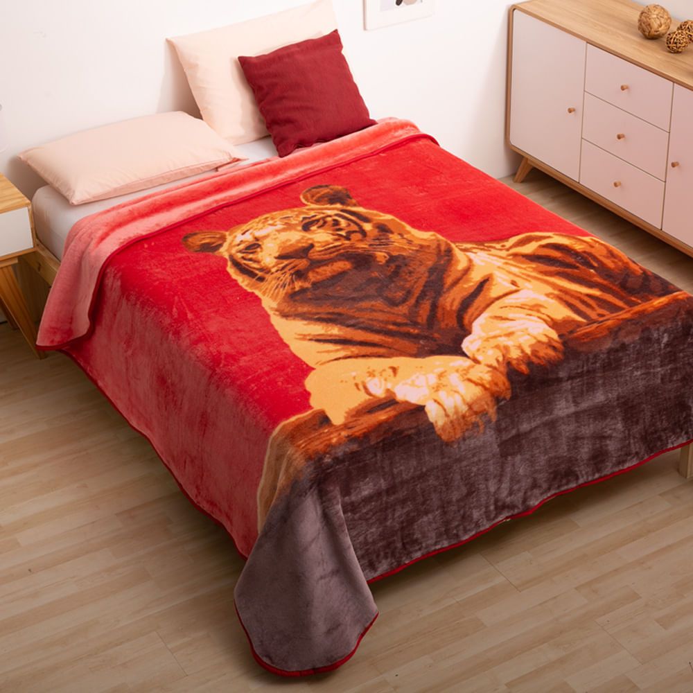 Frazada Doble Piel Queen Tigre Rojo