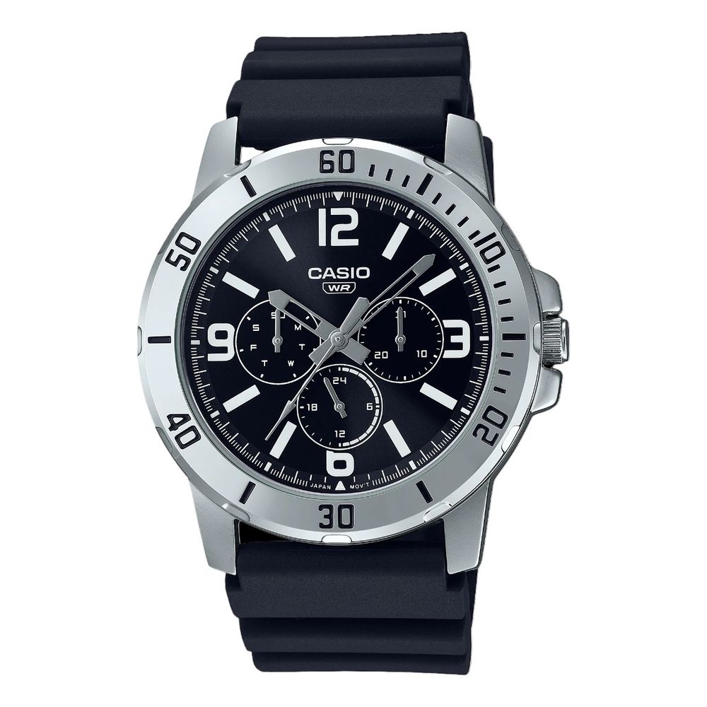 RELOJ CASIO MTP-VD300 HOMBRE ACERO CORREA CAUCHO MULTIFUNCION 50M WR.