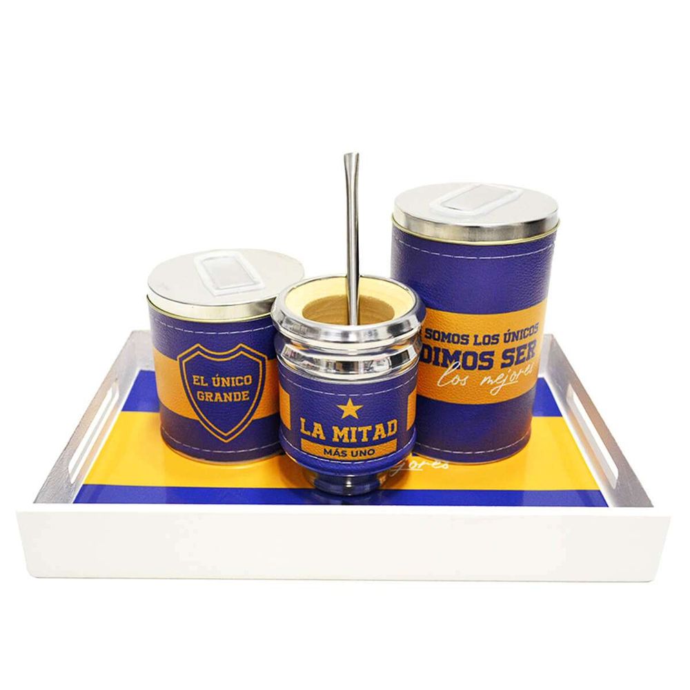 Kit de mate y bandeja Azul y oro