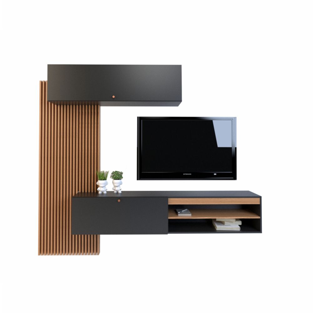 Centro de Entretenimiento Rack Tv Led Flotante Combinado Olmo c/ Negro