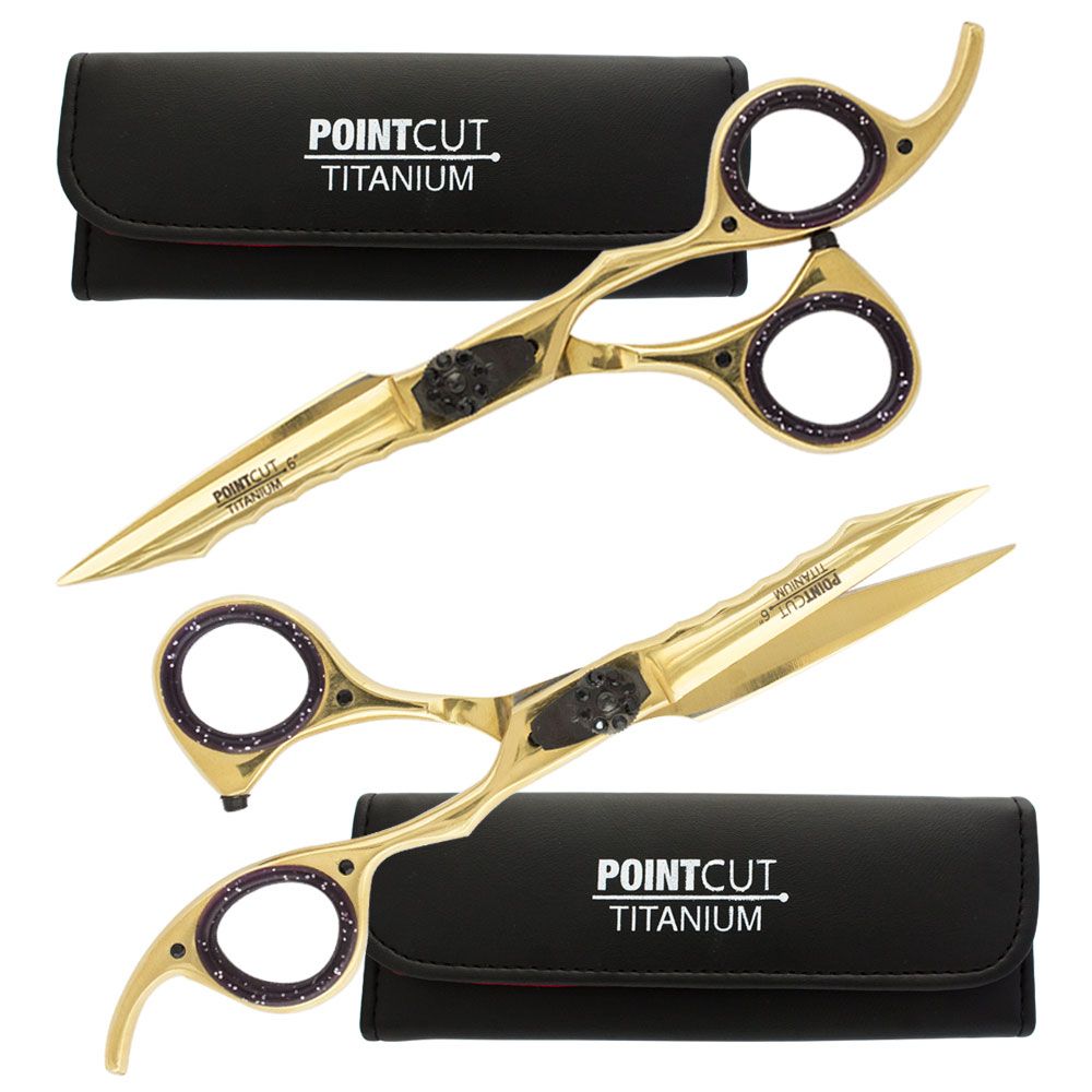 Kit Tijera Filo Navaja + Microdentada Pointcut Titanio Gold