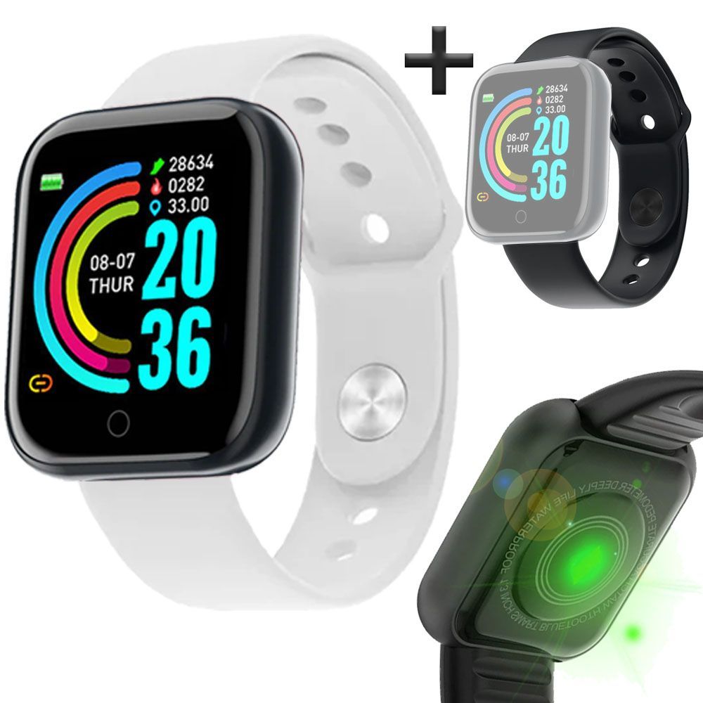 Reloj Bluetooth Smartwatch Inteligente D20 malla Blanca Correa Extra Negra