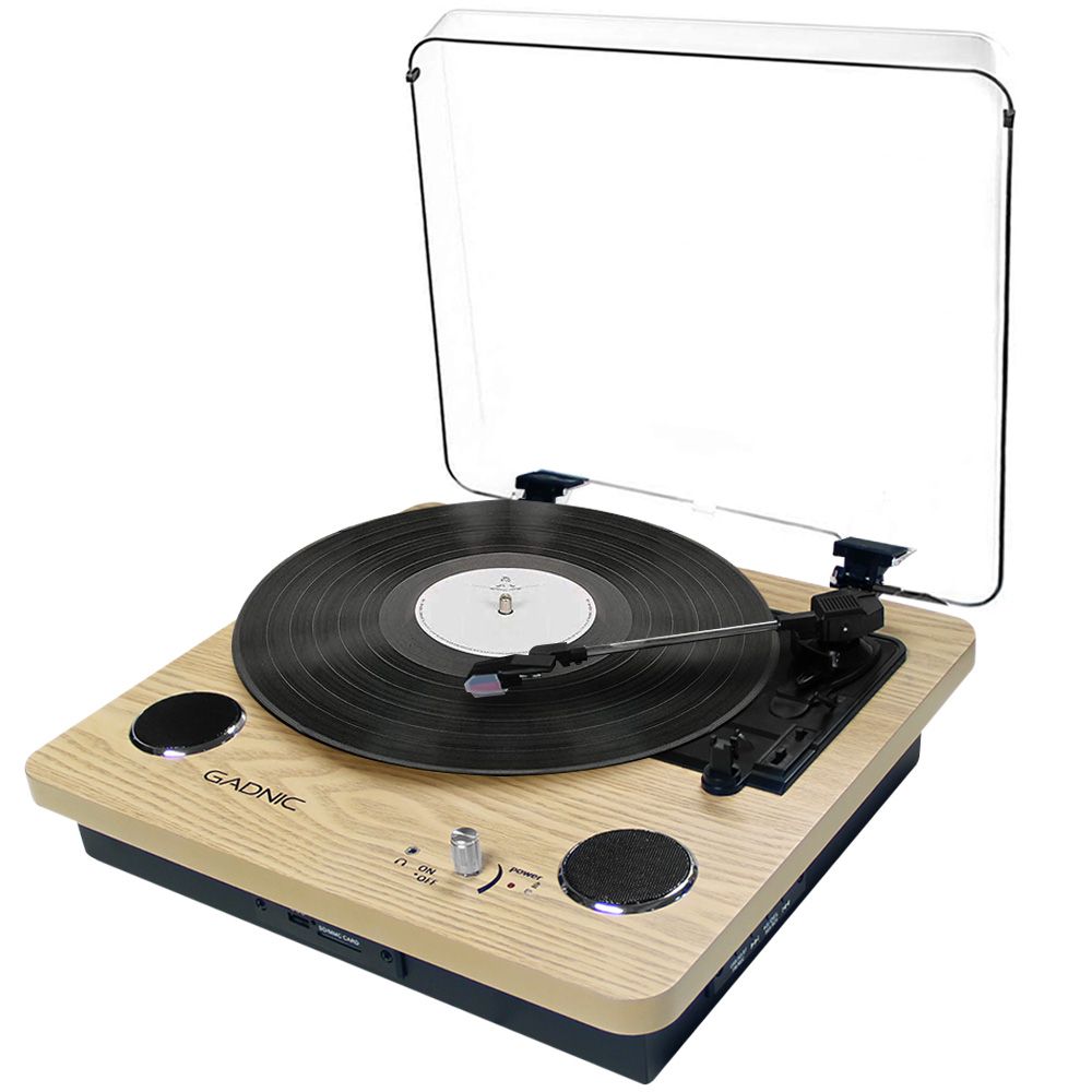 Tocadiscos Gadnic Madera Bluetooth Portátil 3 Velocidades FM USB Aux-In SD