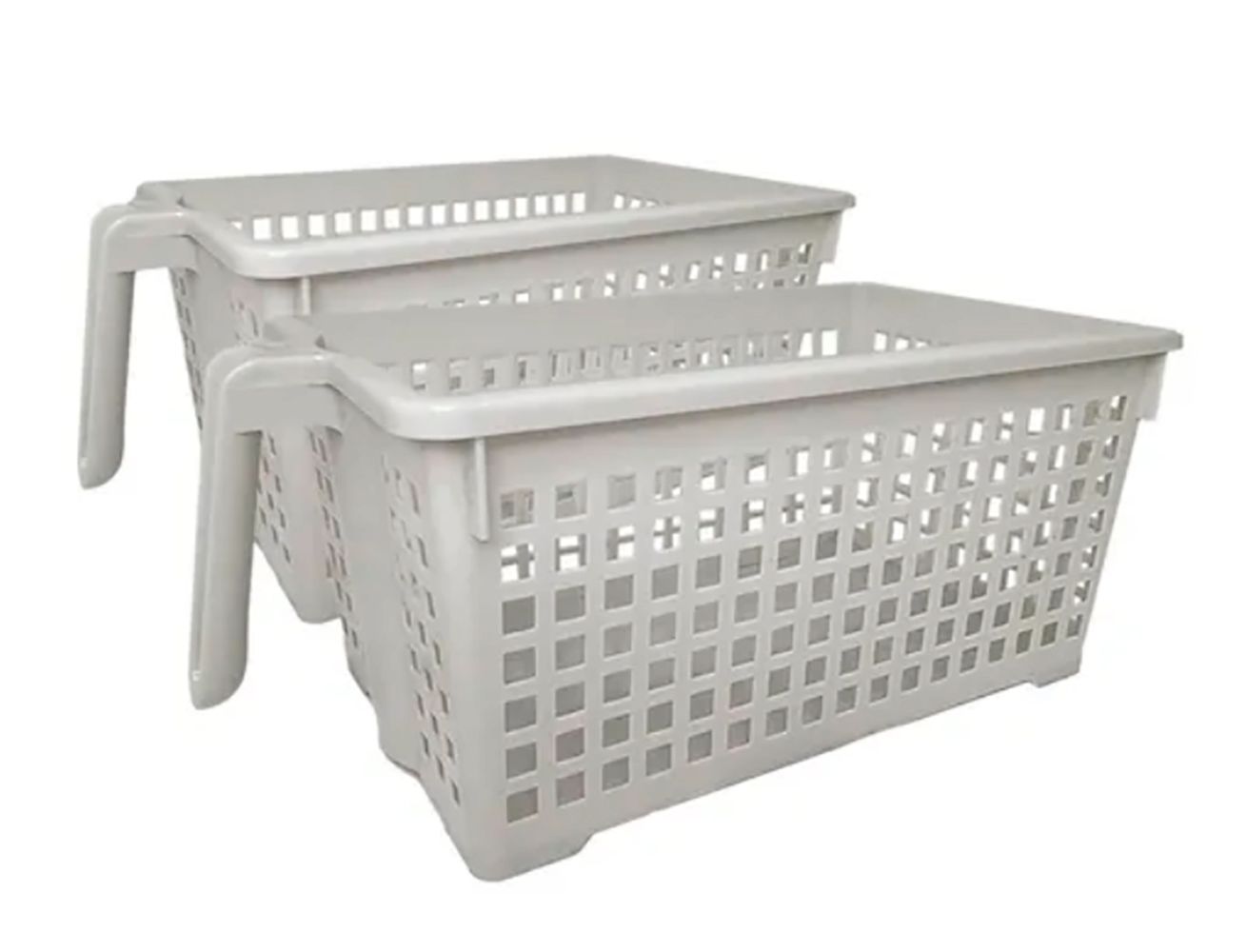 Set de 2 Cestos Calados Rectangular Grande Con Manija Gris - Colombraro