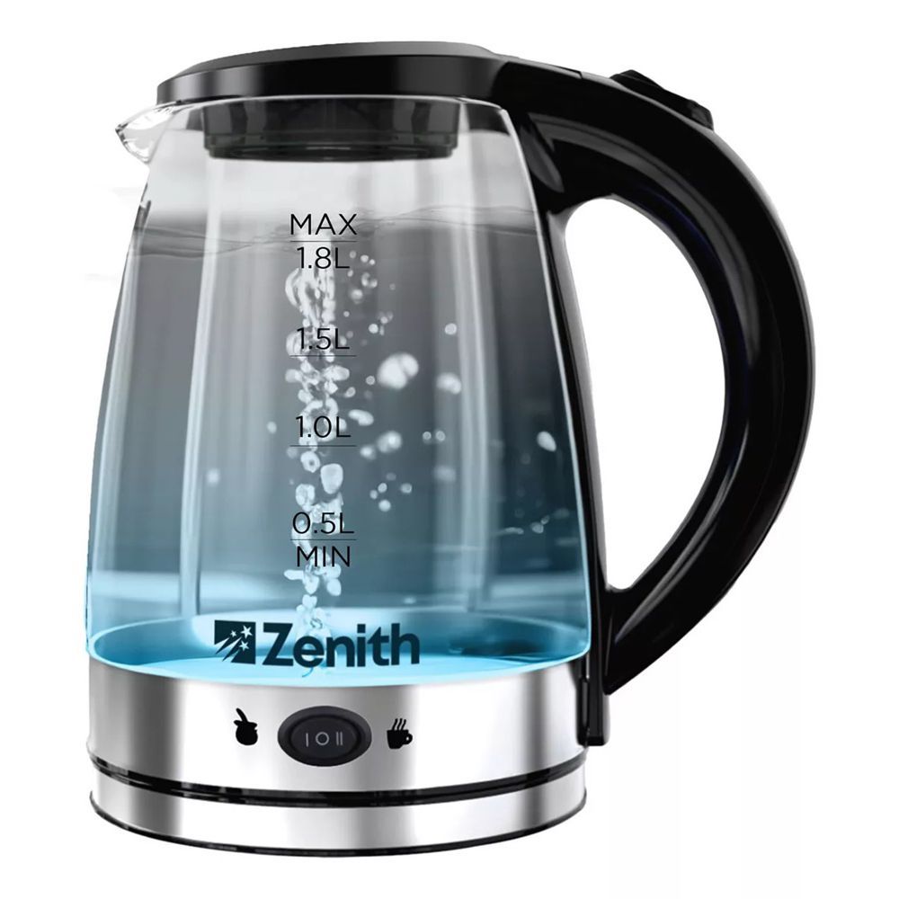 Pava Eléctrica Zenith Crystal Jarra Vidrio 1.8 Lts Luz Led Color Vidrio Y Acero