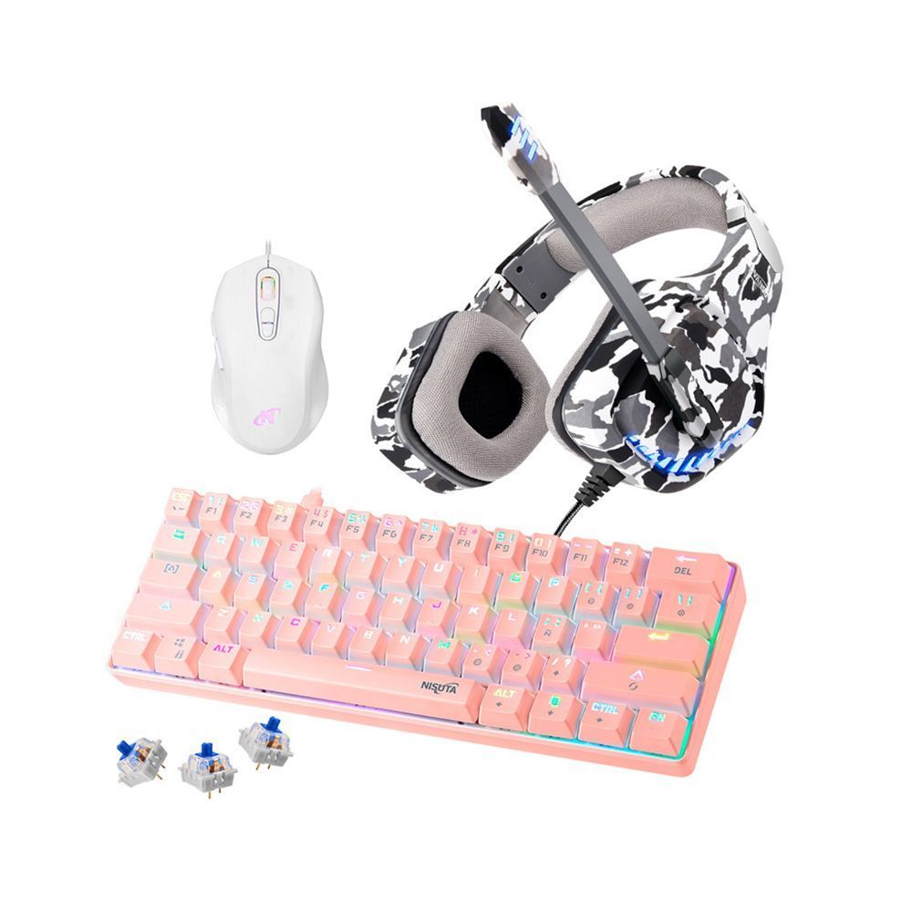 Combo Gamer Teclado Mecánico 60% Switches Azules RGB, Mouse Programable ...