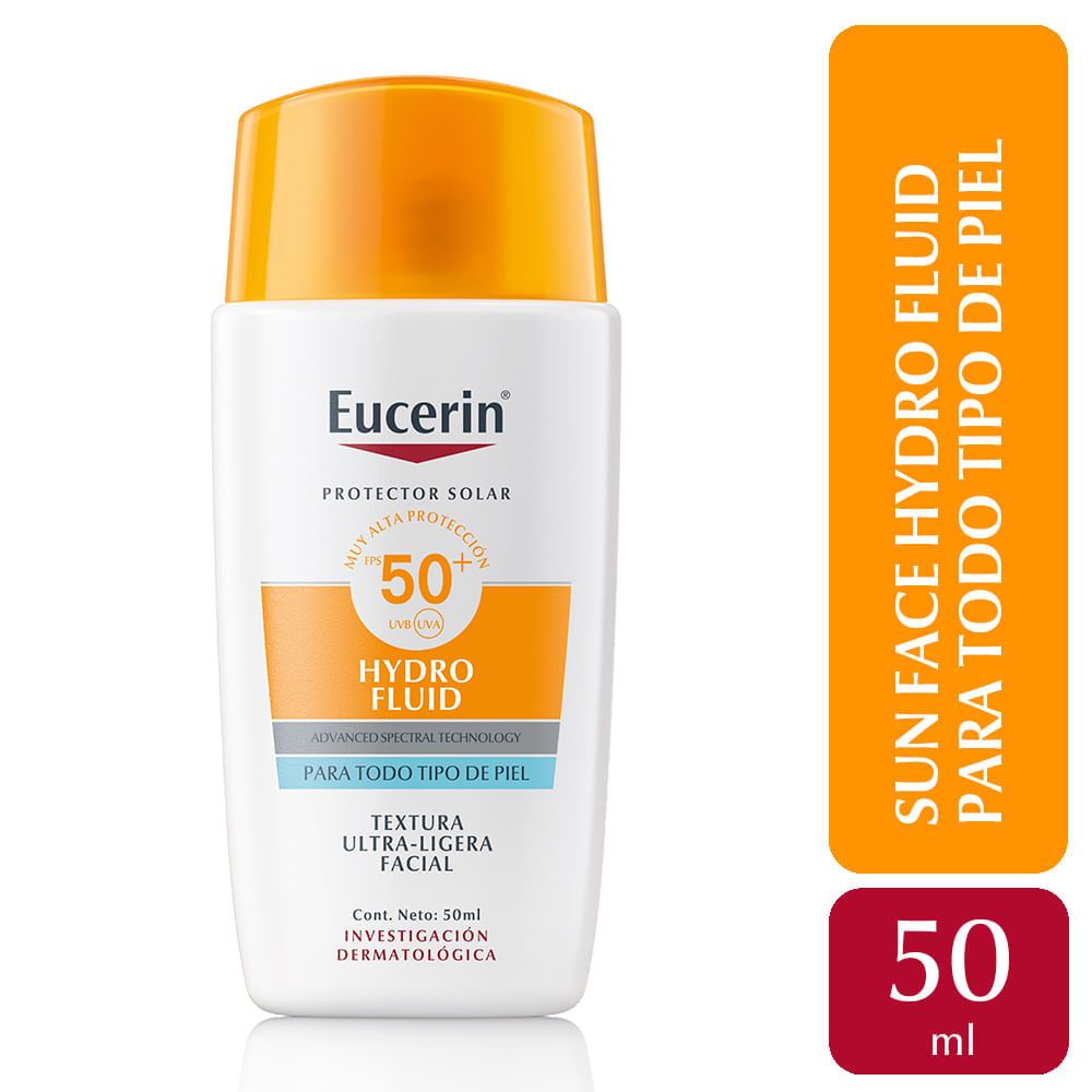 Protector solar facial Eucerin Hydro Fluid FPS 50+ para todo tipo de ...