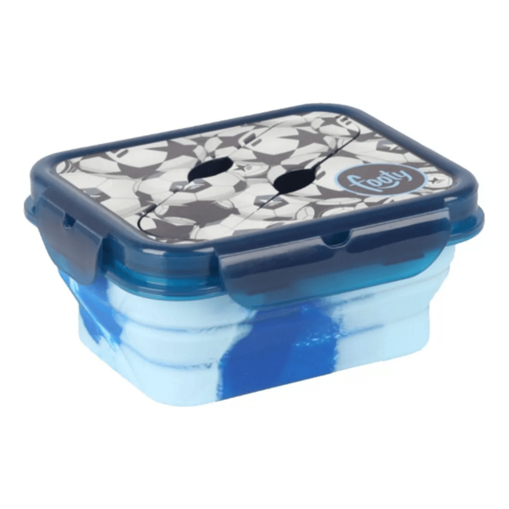 Lunchera Footy Plegable Silicona 1 Compartimiento. Azul Futbol