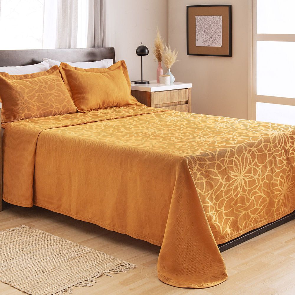 Cubrecama Oro Jacquard King Mostaza