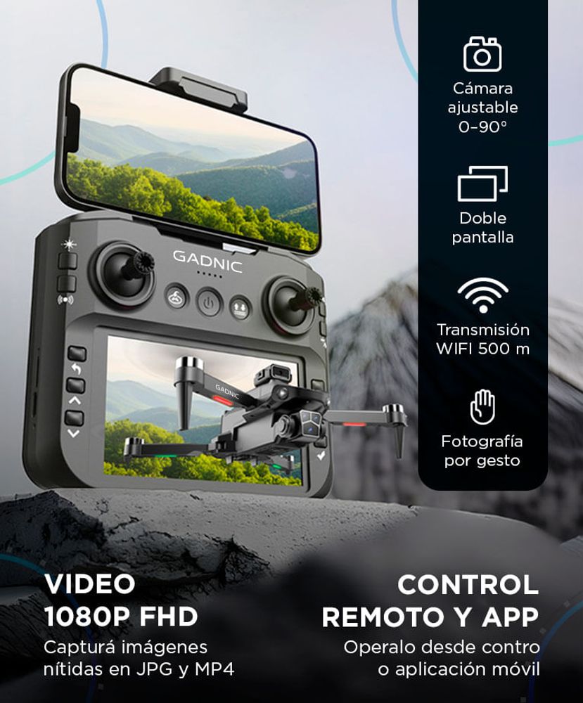Drone GADNIC Aeroview 4K Pantalla 45 GPS Control Remoto Cámara Dual