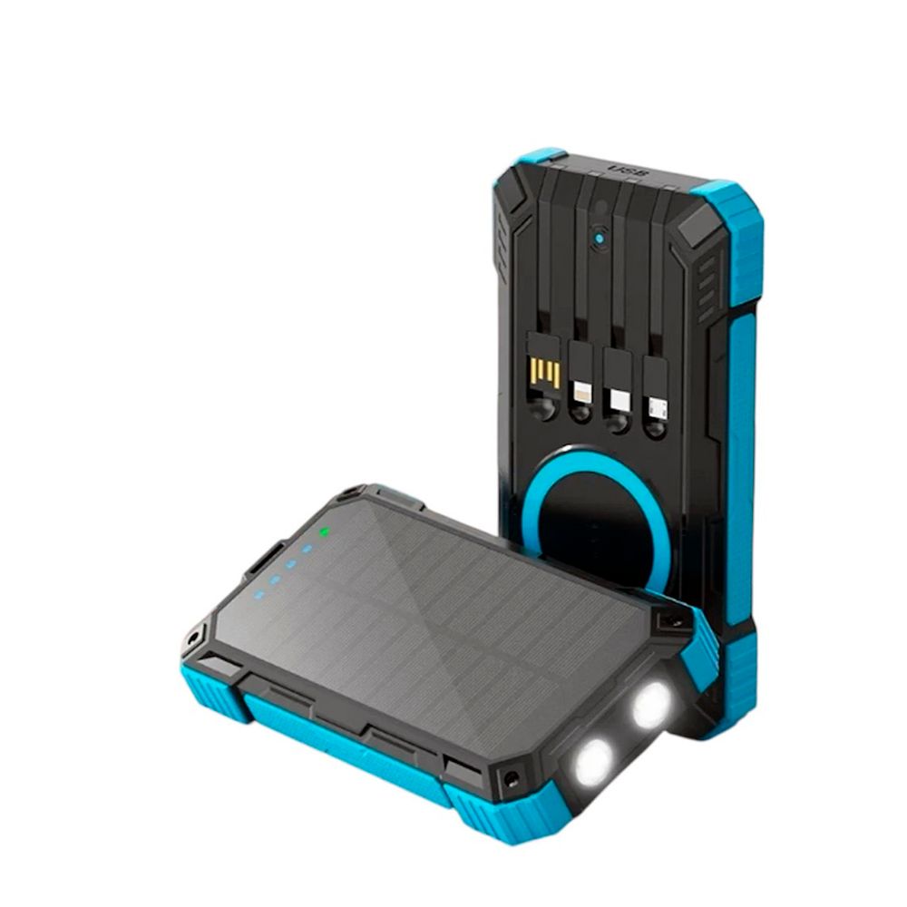 Cargador Portátil Solar Power Bank 20000 Mah Linterna - NEGRO CON CELESTE
