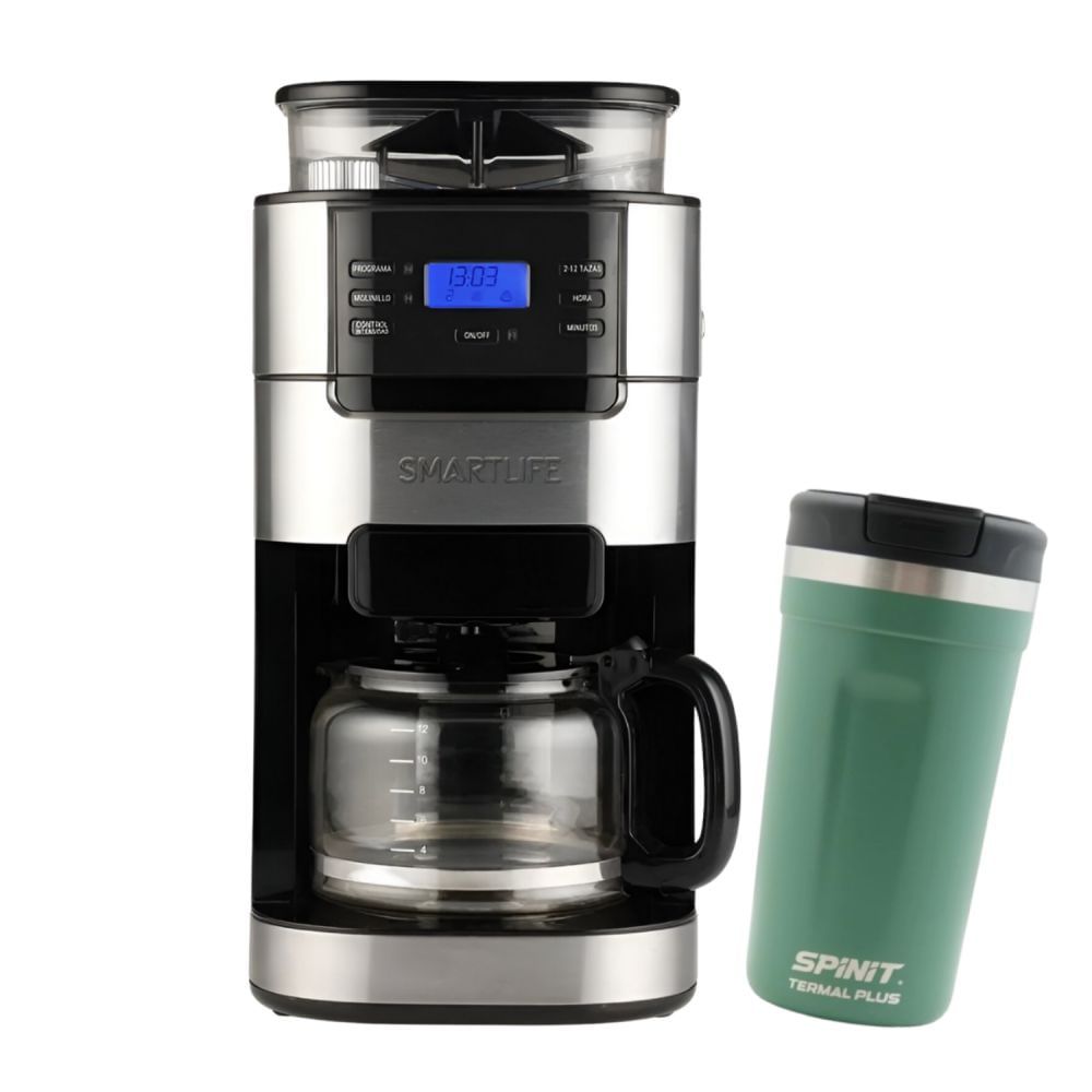 Smartlife Cafetera De Filtro Digital con Molinillo SL-CMDG1025 + Spinit Vaso Termal Plus 480ml Verde