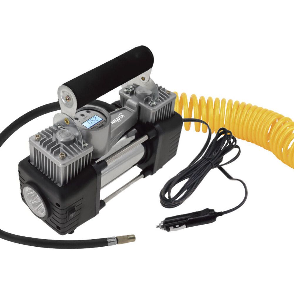 Compresor de aire 12V metalico para auto 60L/Min doble cilindro NISUTA ...