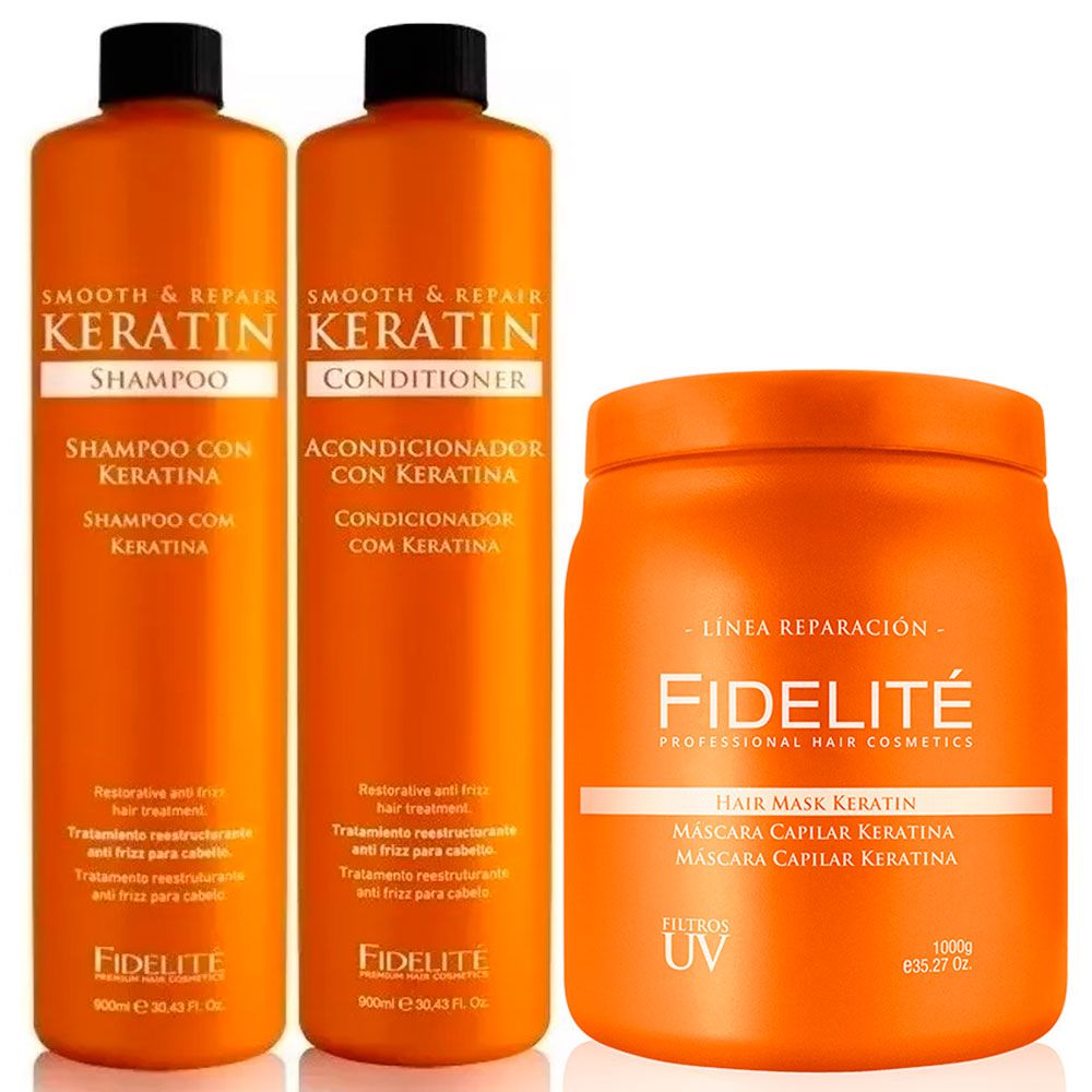 Fidelite Shampoo Acondicionador Keratina 900 + Mascara 1000