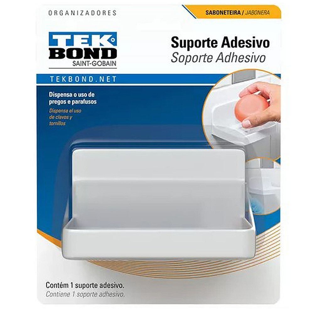 Soporte Adhesivo Blanco para Estante de Jabón en Blister Tek Bond