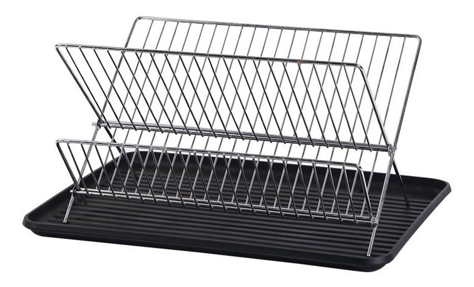 Escurridor De Platos Acero Bandeja Plastico Plegable Gris/Negro
