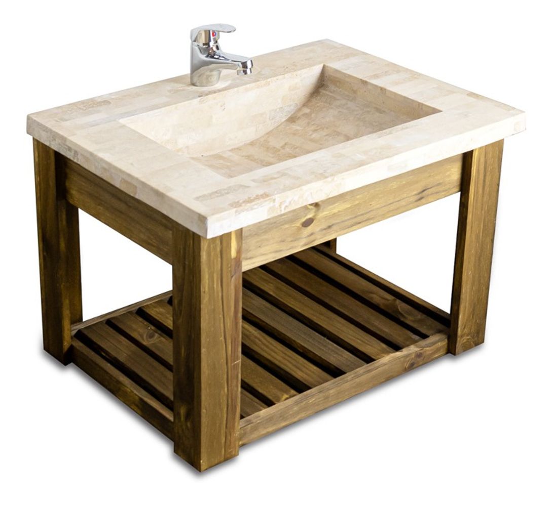 Vanitory Colgante 60cm Madera Bacha Travertino