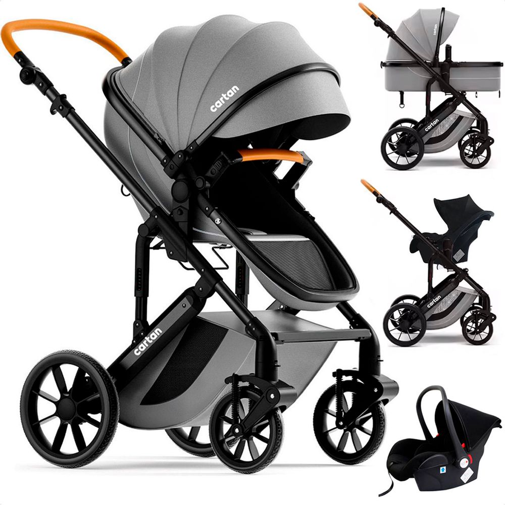 Cochecito Bebe Con Huevito Gris Convertible Moises Cuna Asiento