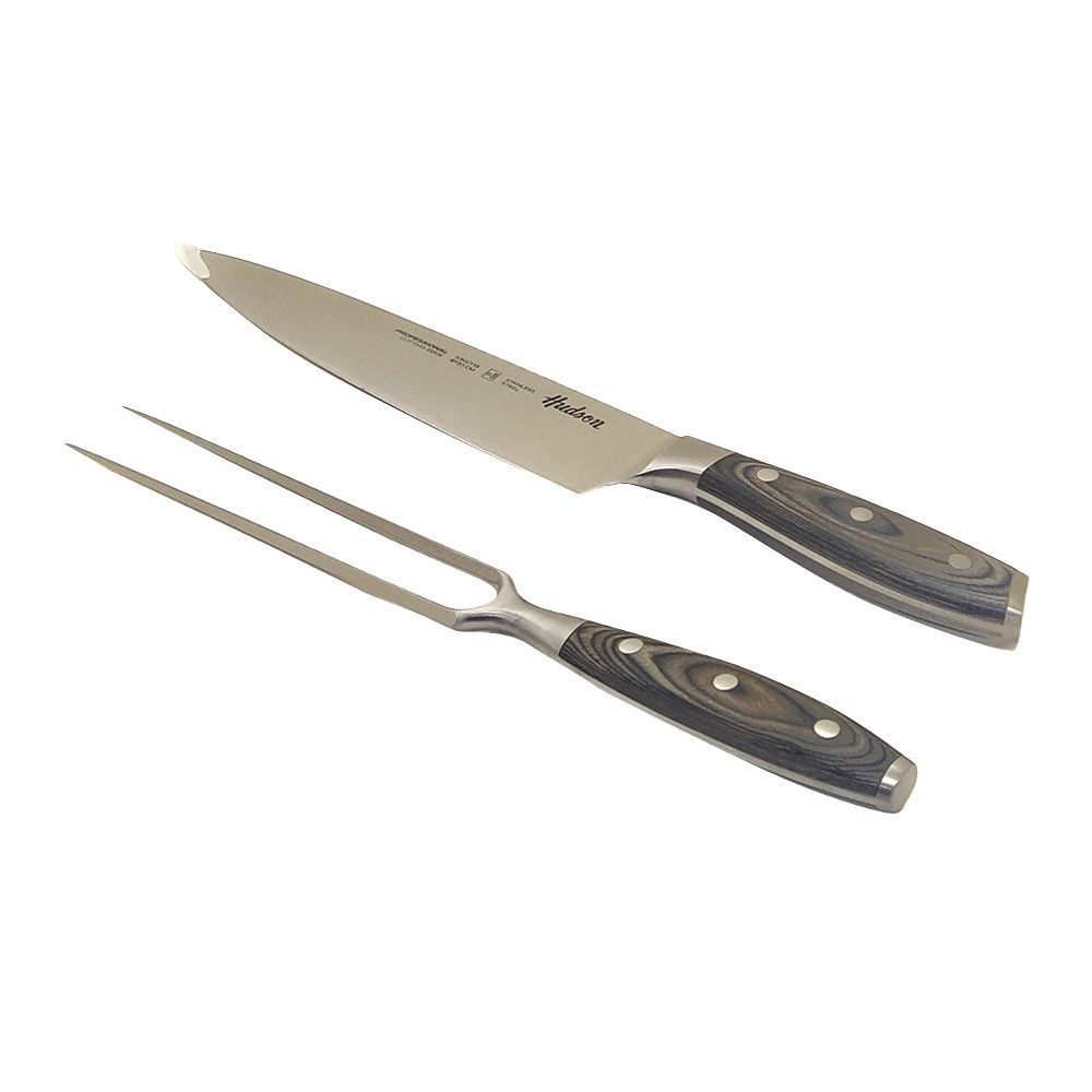 Set De Cuchillo Con Tenedor Tipo Trincha Hudson Mango Madera