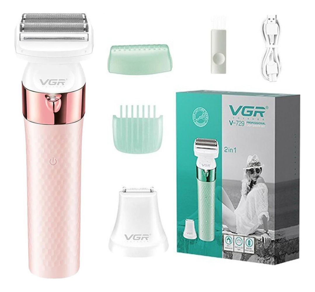 Afeitadora Electrica + Trimmer Mujer Recargable Vgr V-729 Rosa