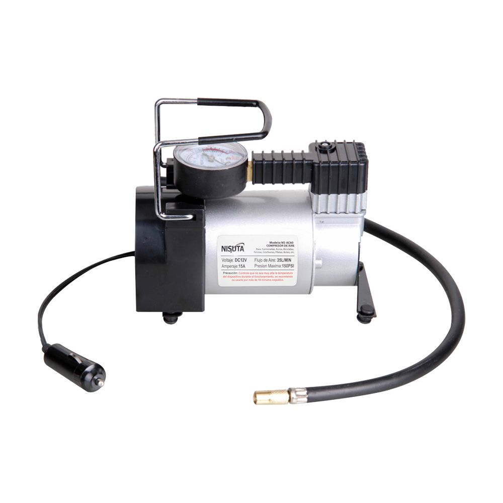 Compresor de aire 12V metálico para auto 35L/Min Nisuta NSAC60 Plateado
