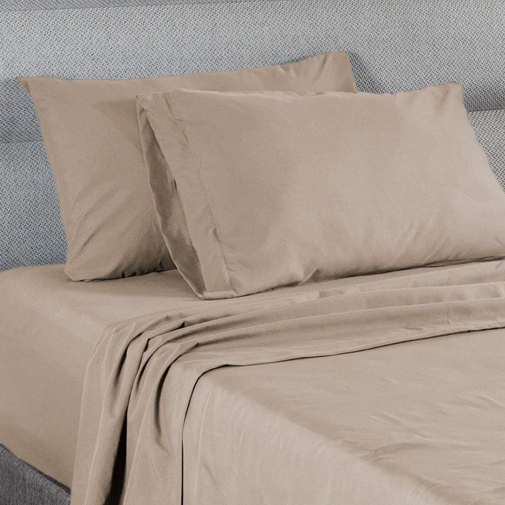 Juego de Sábanas de Microfibra Amarelo 210 x 250 cm Beige