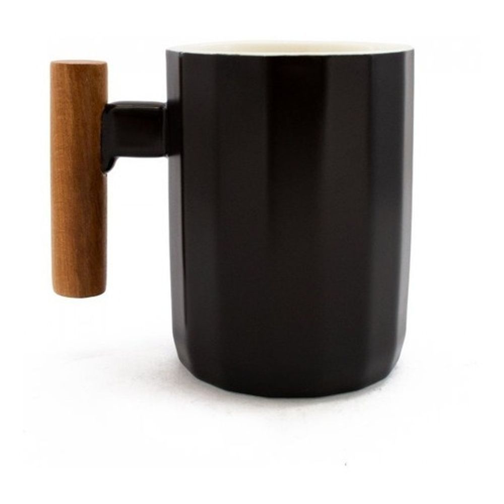 Jarro Mug Nordico 360 Ml Cafe Te Ceramica Madera Cc