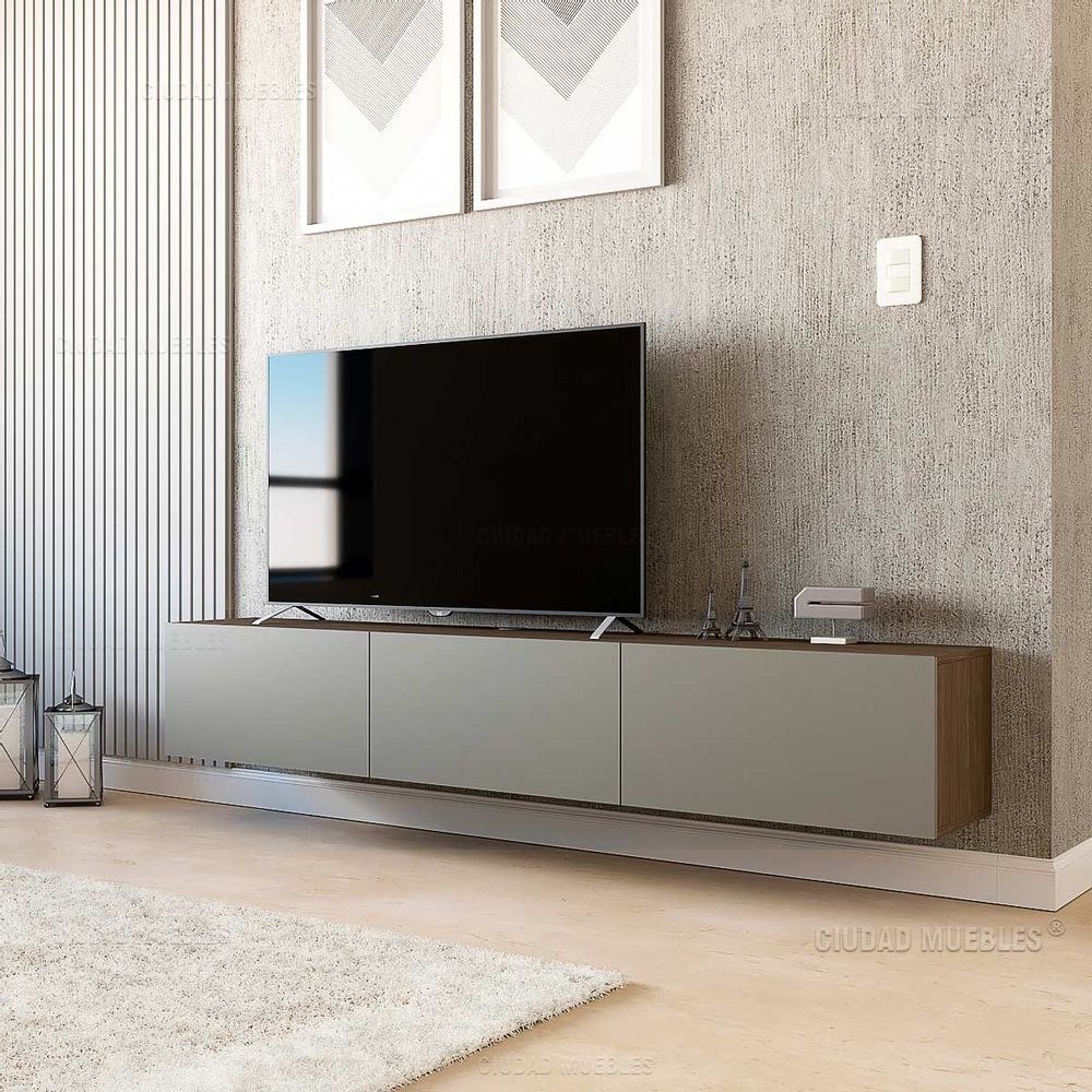 Modular Rack Tv para LCD con Puertas Batientes 182 cm, Nogal y Gris Cuba