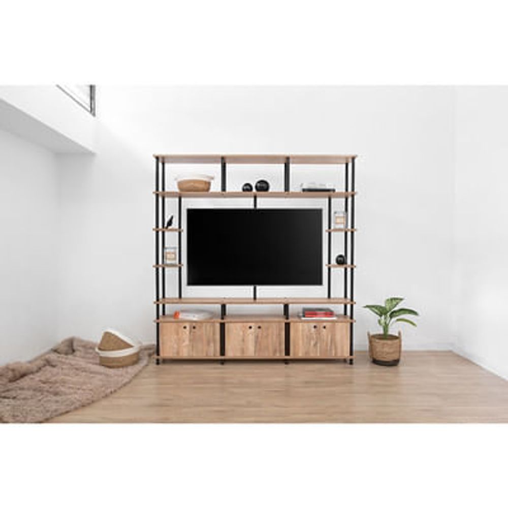 RACK PARA TV CON SOPORTE + 3 MÓDULOS. 192 x 30 x 200 cm. Color ROBLE ...