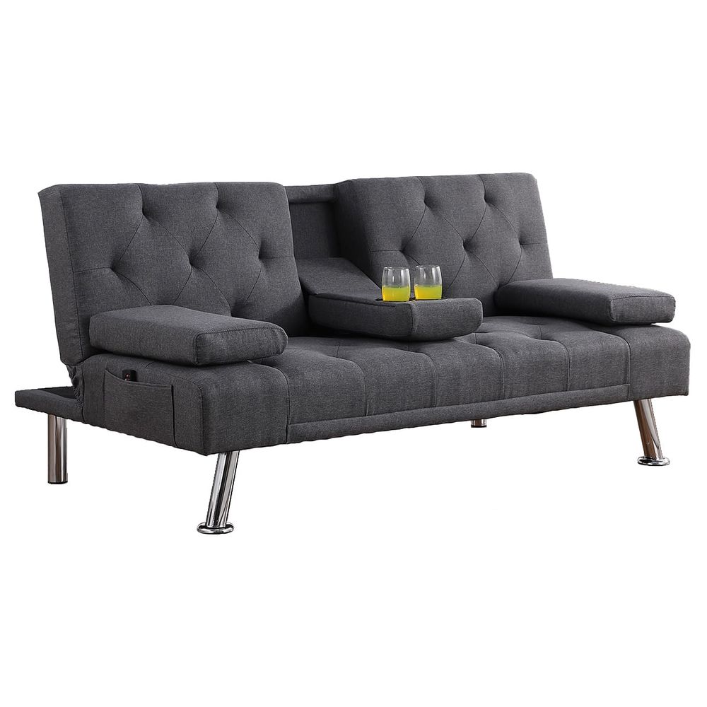 Sillón Cama Futón Con Apoyabrazos Posavasos 168x88x79cm Gris