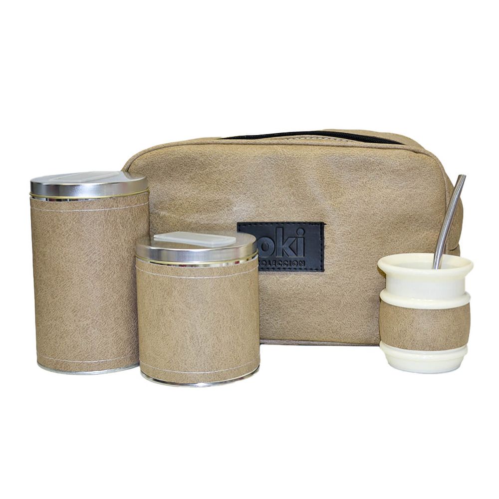 Kit de Mate Urbano con bolso de mano ecocuero Marron