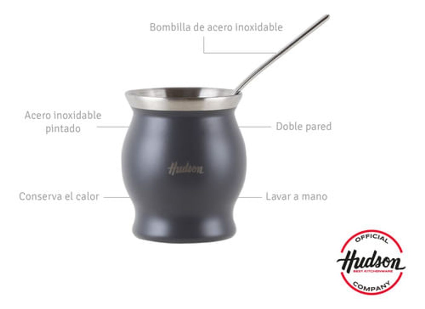 Mate Copa De Acero Inoxidable Gris Hudson Gris Claro Mate Copa