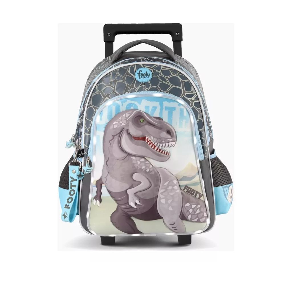 Mochila Carrito 18'' Dinosaurio T-rex Con Luz Led Azul Footy