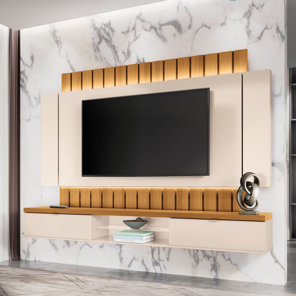 Rack TV Illusion Flotante con LED y Varillado – Mueble para TV 70 Pulgadas