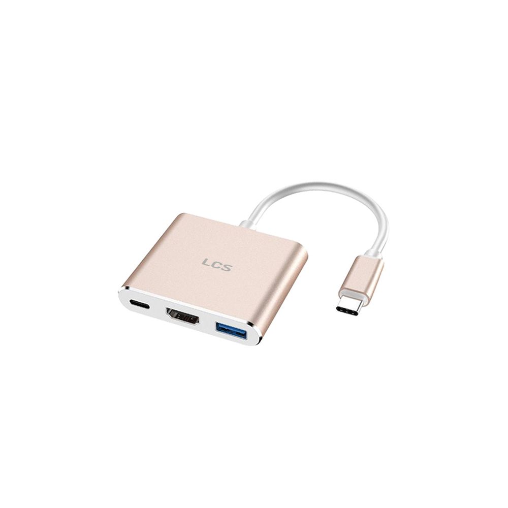 Hub Adaptador Usb-c 3 En 1 Hdmi 4k Usb-a Usb-c Pc Mac Lcs Dorado Rosado