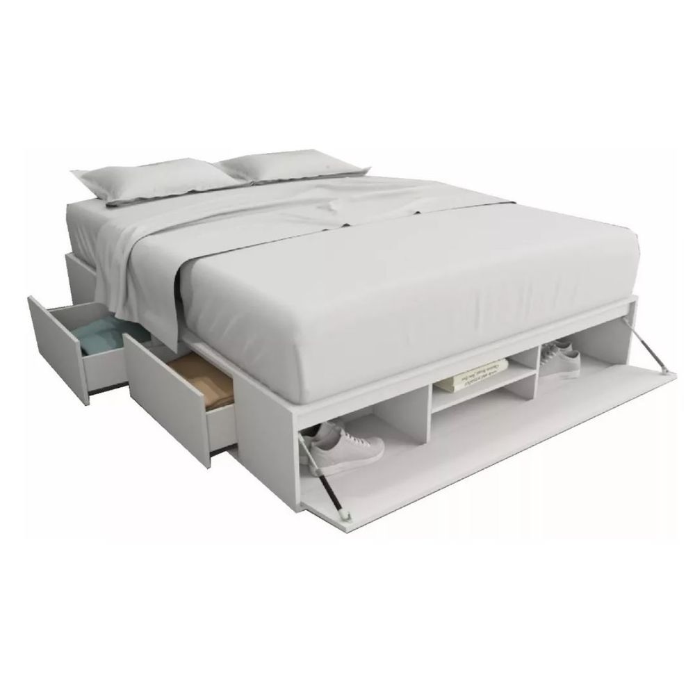 Box de Cama con 4 Cajones + Zapatero Base Somier Blanco Everest - AMV