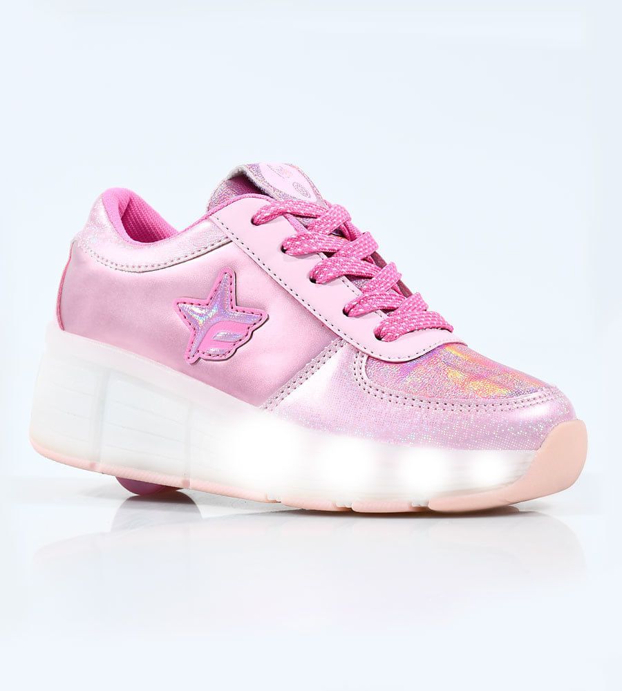 Zapatillas Roller Footy Rosa Rueda Con Luces Led Recargable Roll519 30