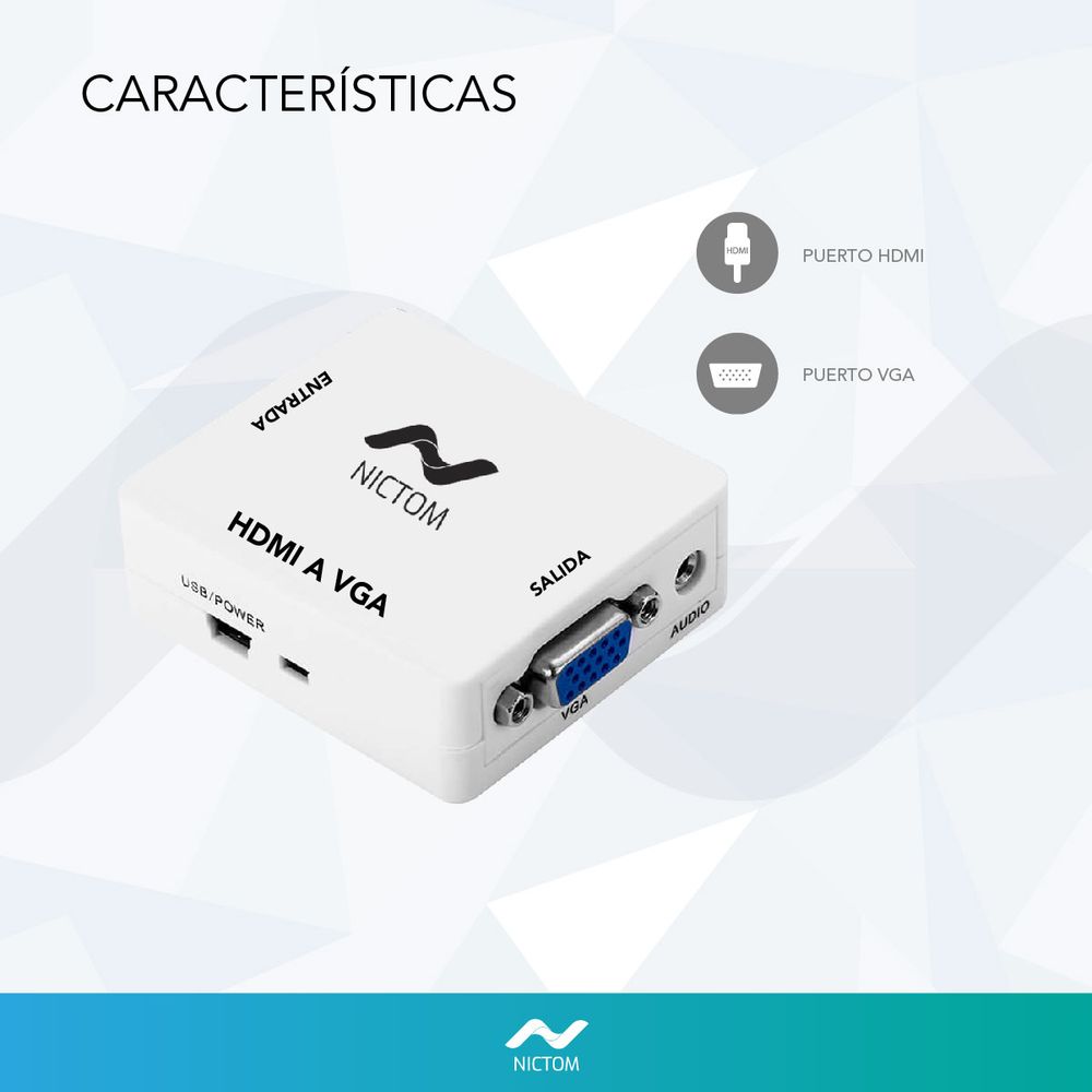 Conversor Adaptador HDMI a VGA Nictom Activo Con Audio Local Con Cuotas