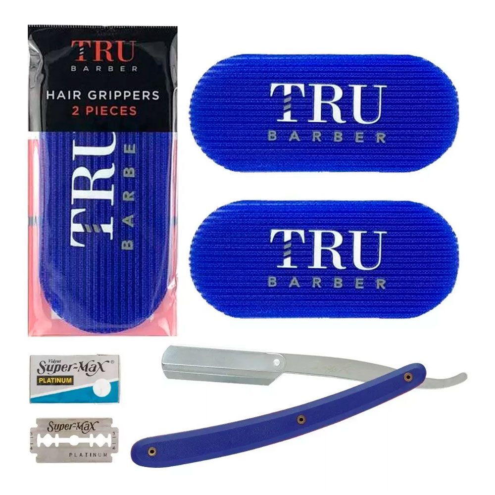 Sujetadores Tru Barber Azul + Navaja Sensei + Filos Barberia