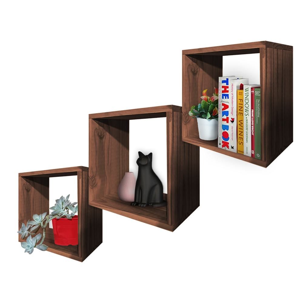 Combo 3 Cubos Colgantes Estanteria 40X40X20 Color Cedro