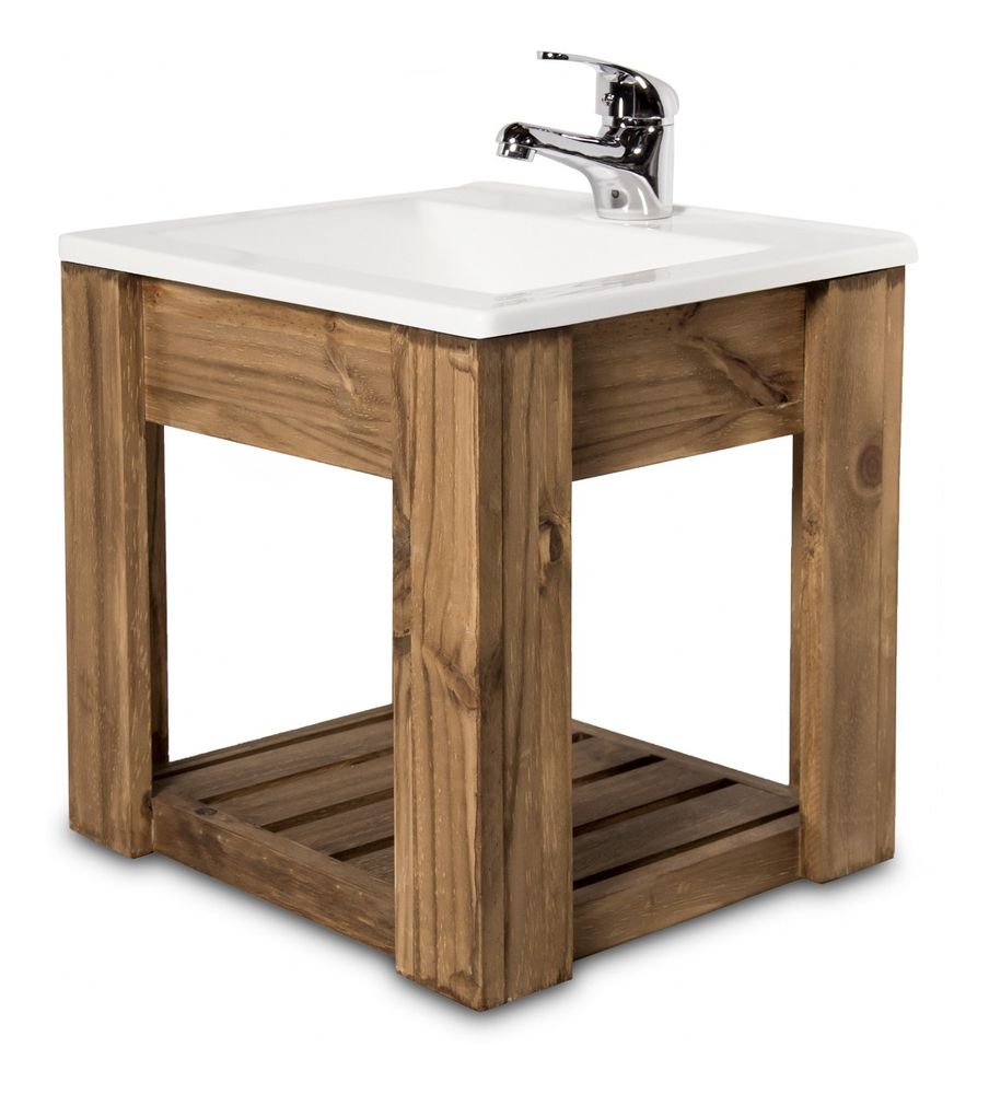 Vanitory Colgante 40cm Madera Maciza Y Bacha Maral Blanca